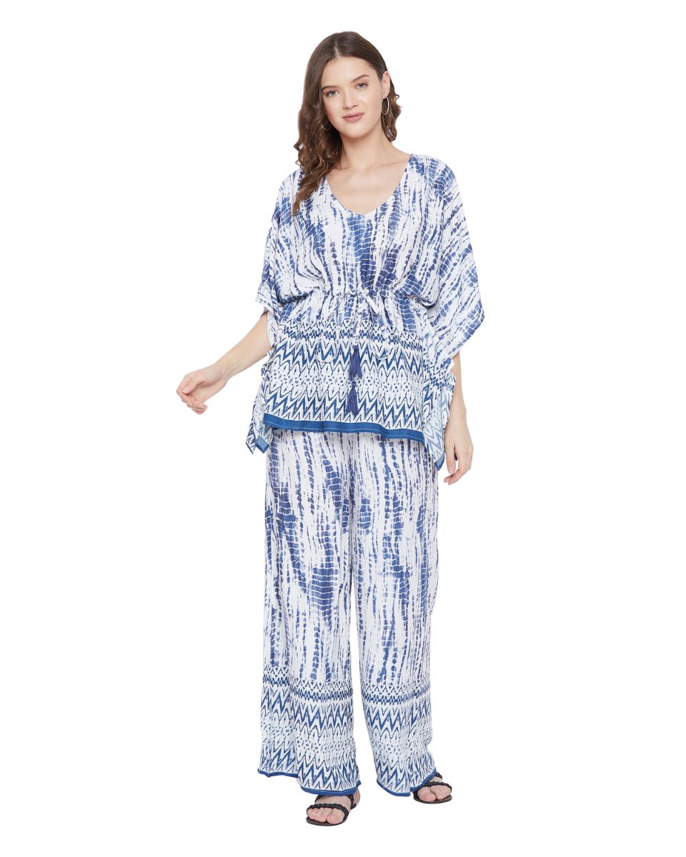 Dive into Comfort with Women's 2-Piece Navy Blue Kaftan Co-ord Set