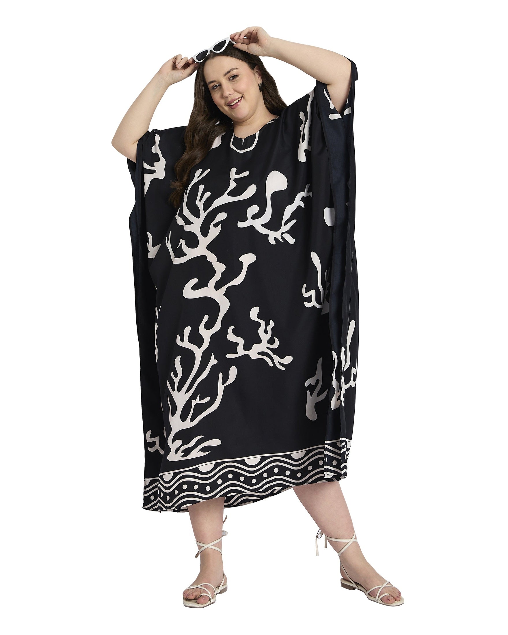 Abstract Print Polyester Women Plus Size Beach Caftan Dress