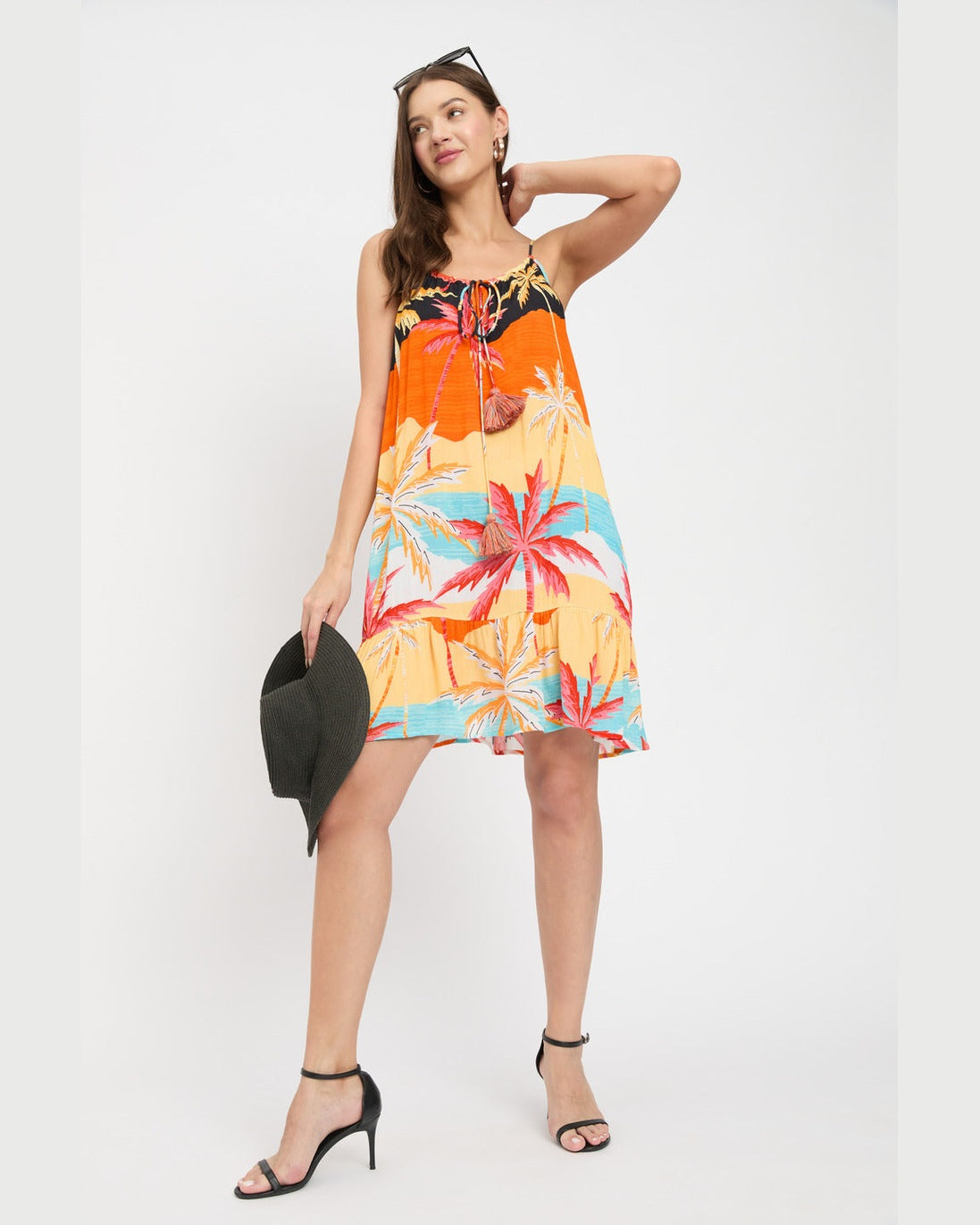 Beach Theme Rayon Crepe Multicolor Mini Dress For Women