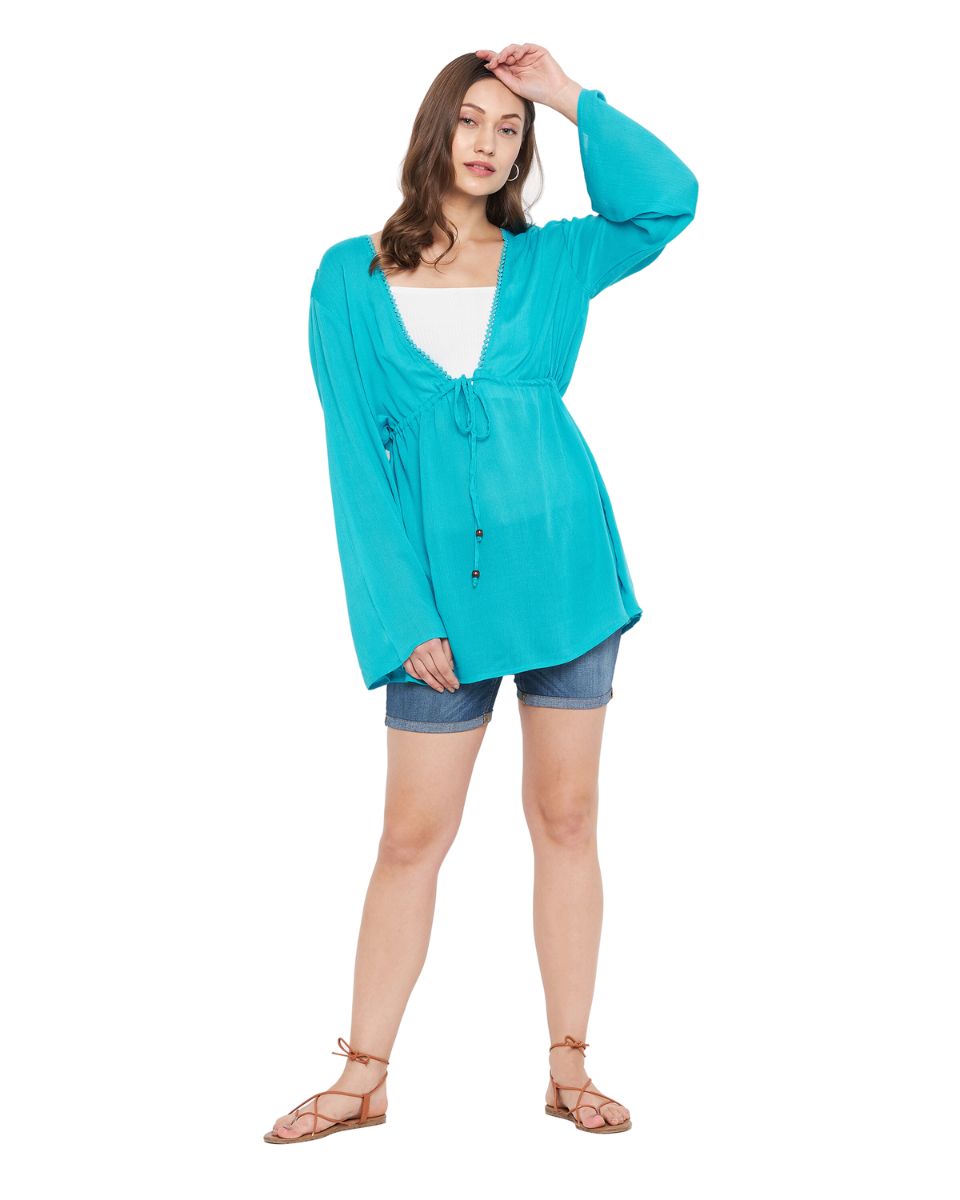 Women's Rayon Crepe Drawstring Tie-up Beach Cover-ups - Gypsieblu