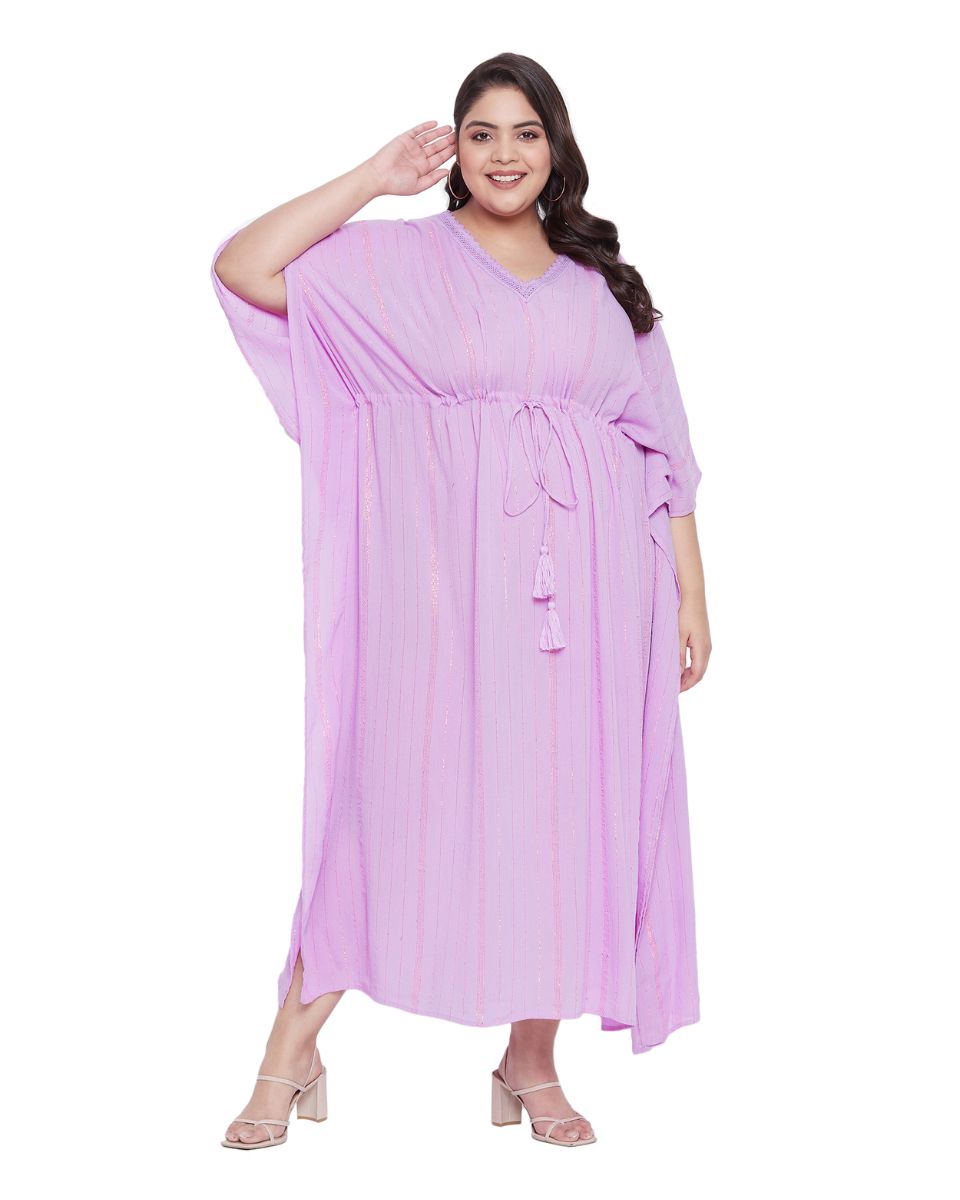 Women Lavender Adjustable Drawstring Plus Size Kaftan Dress