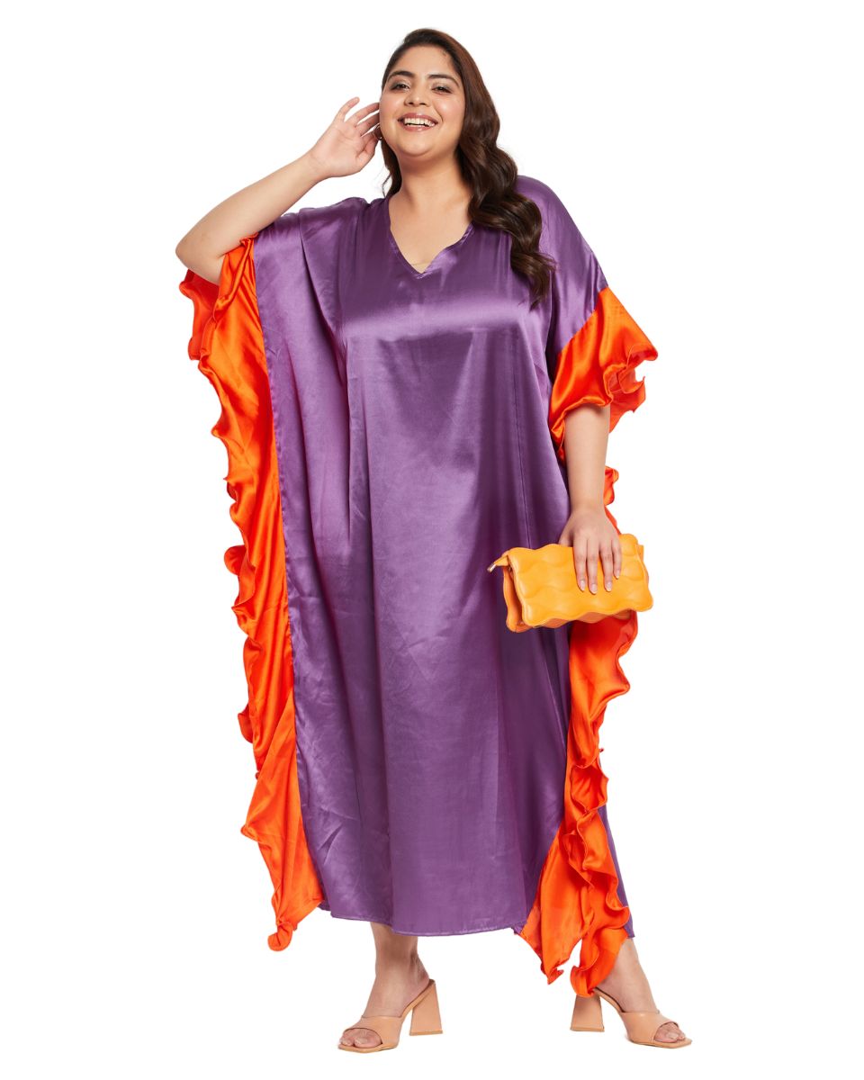 Buy Solid Purple Satin Ruffle Kaftan Dress for Women Online| Gypsieblu
